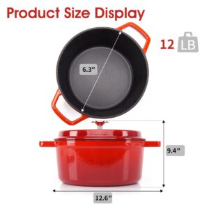 Cast Iron Dutch Oven Pot With Lid, 2-In-1 Pre Seasoned 3qt Dutch Oven Cast Iron Cookware For Frying,Camping,Cooking, Baking