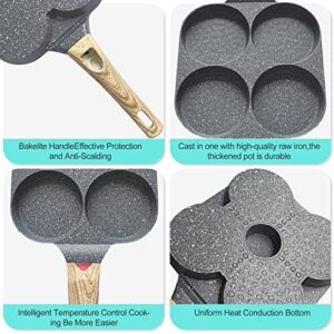 NGORAY Pancake Egg Frying Pan Nonstick Mini - 4 Cups Omelet Poached Egg Pan for Breakfast Divided Coating with Non Sticking Handle Suitable Pancakes for All Stoves Top (Wood grain handle)