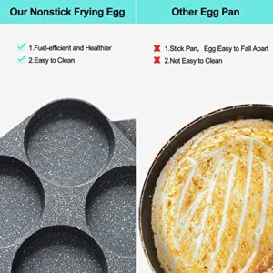 NGORAY Pancake Egg Frying Pan Nonstick Mini - 4 Cups Omelet Poached Egg Pan for Breakfast Divided Coating with Non Sticking Handle Suitable Pancakes for All Stoves Top (Wood grain handle)