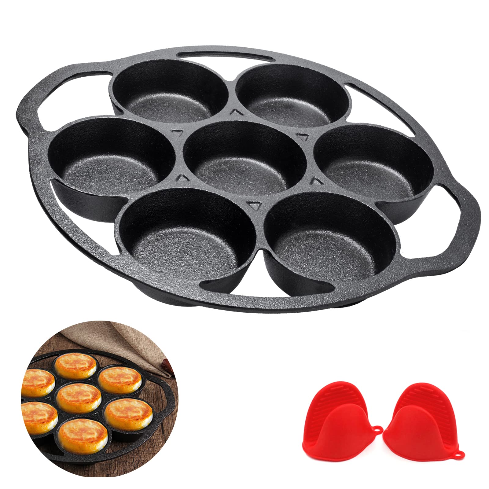 YOLOPLUS+ Pre-seasoned Cast Iron Cake Pan Mini Cake Pan Cast Iron Biscuit Pan, Cast Iron Cookware for Biscuits, Muffins, and Scones