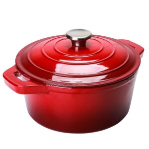 puricon 5.5 quart enameled cast iron dutch oven with lid, 5.5 qt deep round dutch oven pot with dual handles -red