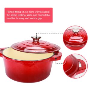 Puricon 5.5 Quart Enameled Cast Iron Dutch Oven with Lid, 5.5 QT Deep Round Dutch Oven Pot with Dual Handles -Red