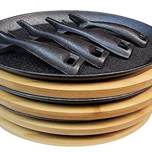 HAWOK Cast Iron Fajita pan with Bamboo Tray and Handle Set of 4…