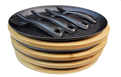 HAWOK Cast Iron Fajita pan with Bamboo Tray and Handle Set of 4…