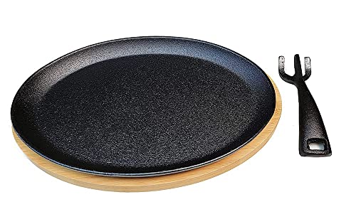 HAWOK Cast Iron Fajita pan with Bamboo Tray and Handle Set of 4…