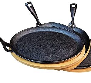 HAWOK Cast Iron Fajita pan with Bamboo Tray and Handle Set of 4…