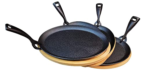 HAWOK Cast Iron Fajita pan with Bamboo Tray and Handle Set of 4…