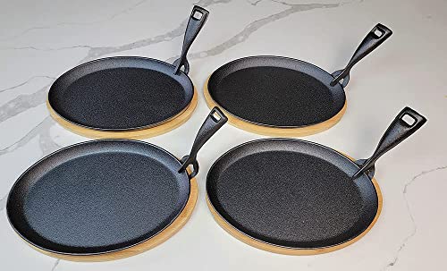 HAWOK Cast Iron Fajita pan with Bamboo Tray and Handle Set of 4…