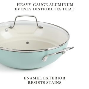 MARTHA STEWART Lockton 12" Essential Multipurpose Heavy Gauge Aluminum Frypan/Wok Pan w/PFA Free Premium Ceramic Nonstick Interior - Martha Blue