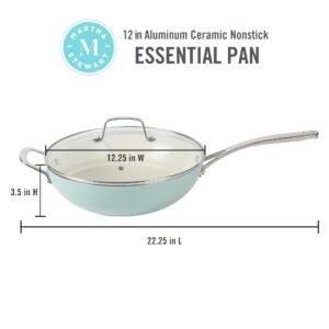 MARTHA STEWART Lockton 12" Essential Multipurpose Heavy Gauge Aluminum Frypan/Wok Pan w/PFA Free Premium Ceramic Nonstick Interior - Martha Blue