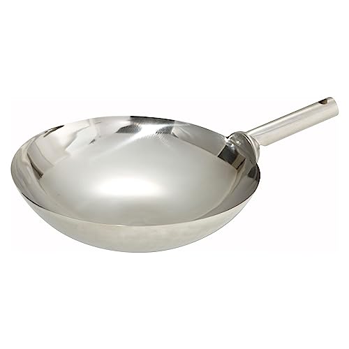 Winco Stainless Steel Wok with Welded Joint Handle, 16-Inch