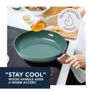 Phantom Chef Frying Pan Set | 100% Aluminum Nonstick Frying Pan Set With Nontoxic Ceramic Coating | Soft Touch Stay Cool Handle | PTFE PFOA Lead and Cadmium Free | 8 Inch and 11 Inch Fry Pan | Green