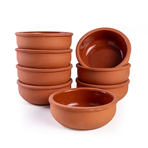 LUKSYOL Handmade Colored Clay Bowls: Authentic Mexican Pottery Set of 8 for Culinary Delights - Ideal for Tajine, Indian, Korean Cuisine, Microwave & Oven Safe, 3.9 x 1.6 inches, Brown Glazed