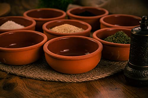 LUKSYOL Handmade Colored Clay Bowls: Authentic Mexican Pottery Set of 8 for Culinary Delights - Ideal for Tajine, Indian, Korean Cuisine, Microwave & Oven Safe, 3.9 x 1.6 inches, Brown Glazed