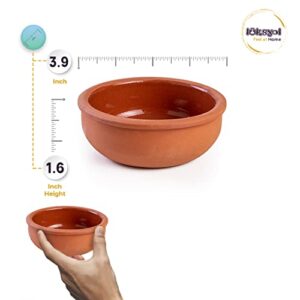 LUKSYOL Handmade Colored Clay Bowls: Authentic Mexican Pottery Set of 8 for Culinary Delights - Ideal for Tajine, Indian, Korean Cuisine, Microwave & Oven Safe, 3.9 x 1.6 inches, Brown Glazed