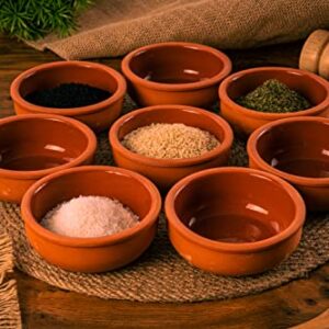 LUKSYOL Handmade Colored Clay Bowls: Authentic Mexican Pottery Set of 8 for Culinary Delights - Ideal for Tajine, Indian, Korean Cuisine, Microwave & Oven Safe, 3.9 x 1.6 inches, Brown Glazed