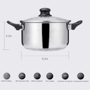 NARCE Stainless Steel Stockpot, 3 Quart Stock Pot with Lid, Heat-Proof Double Handles - Dishwasher Safe