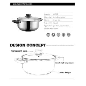 NARCE Stainless Steel Stockpot, 3 Quart Stock Pot with Lid, Heat-Proof Double Handles - Dishwasher Safe