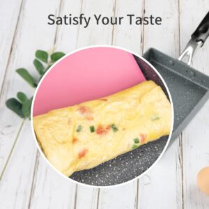 RATWIA Japanese Omelette Pan,Non-Stick Tamagoyaki Egg Pan Small Frying Pan with Anti Scalding Handle,5"x 7" Rectangle Pan with Silicone Spatula & Brush,Gray