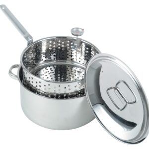 Bayou Classic 1101 10-qt Stainless Steel Fry Pot Perfect For Frying Fish Shrimp Chicken Hushpuppies and Fries Includes Stainless Steel Perforated Basket 5-in Frying Thermometer and Stainless Lid