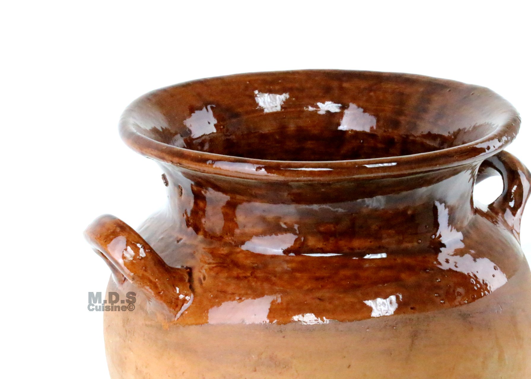 Olla Frijolera De Barro 1.5 Qt. Mini Traditional Handmade Mexican Authentic Artisan Barro Clay 100% Stockpot with Brown Glaze Interior Finish