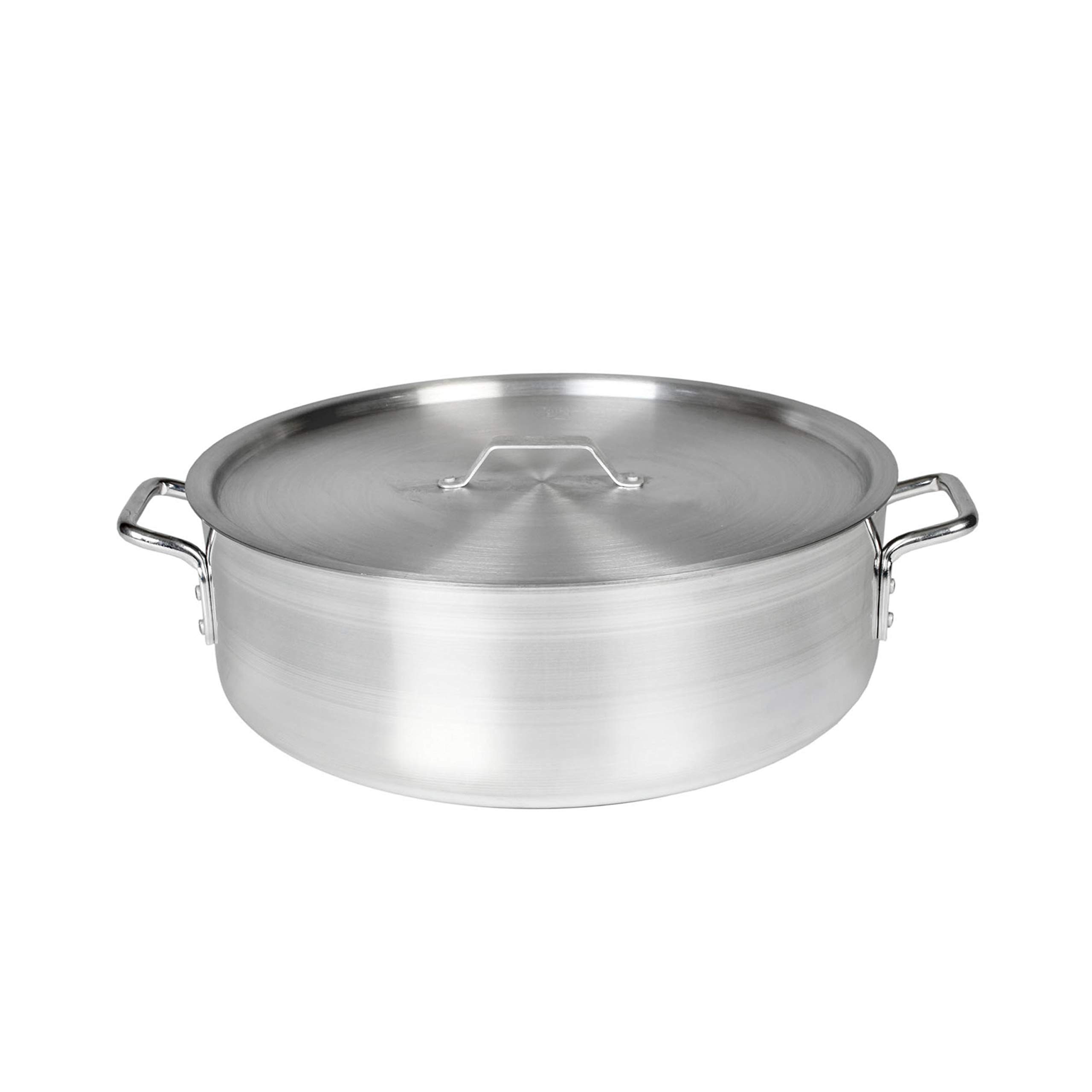 Thunder Group ALSKBP008 Brazier Pot, 40 quart capacity, with cover, 6 mm thick, extra heavy, flat bottom, aluminum, mirror-finish, NSF