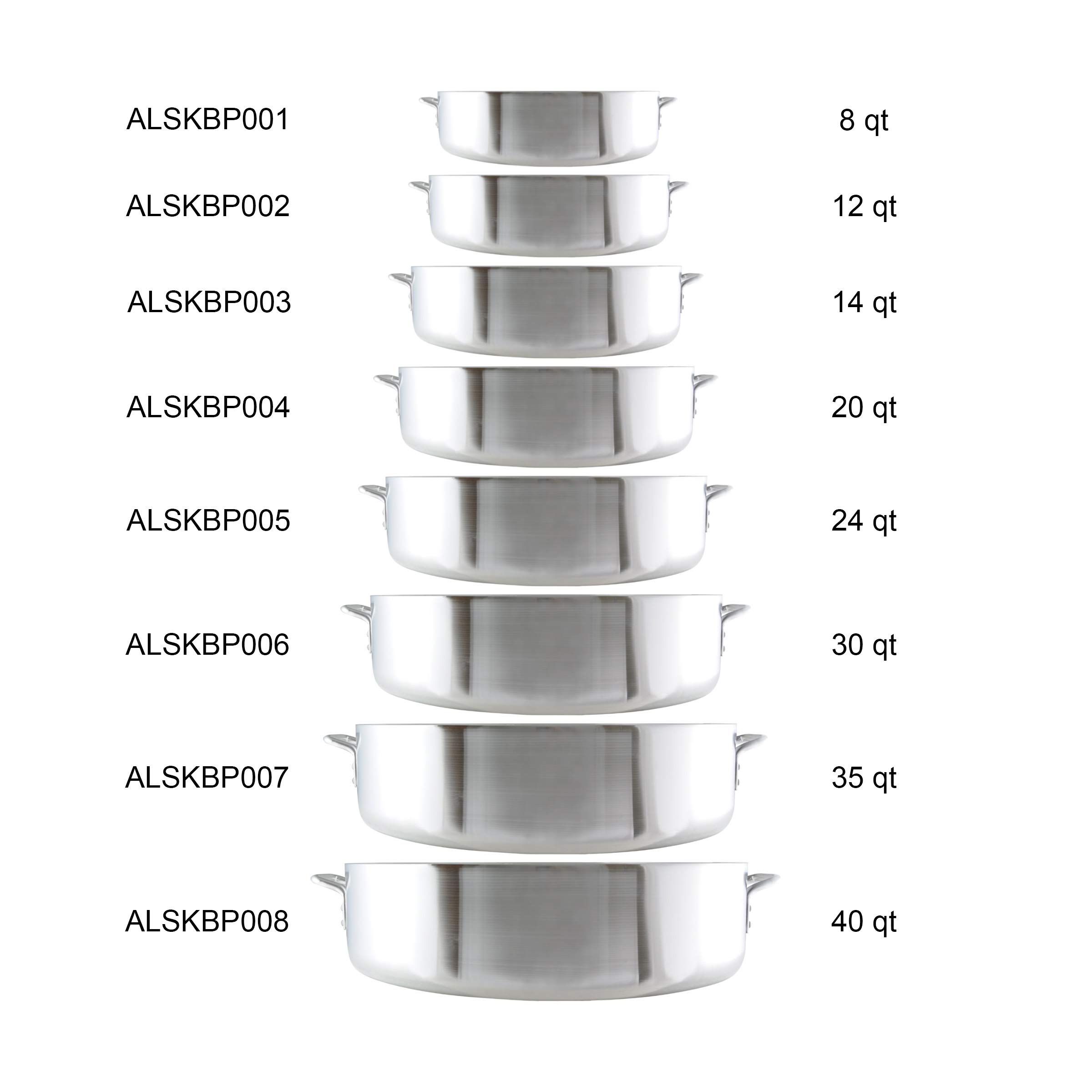 Thunder Group ALSKBP008 Brazier Pot, 40 quart capacity, with cover, 6 mm thick, extra heavy, flat bottom, aluminum, mirror-finish, NSF