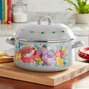 the pioneer woman sweet rose 6.4-quart enamel on steel dutch oven with lid (sweet romance blossoms)