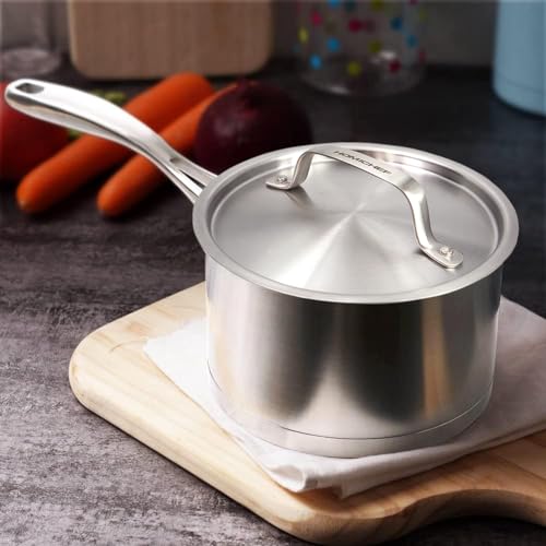 HOMICHEF Matte Polished NICKEL FREE Stainless Steel 1.75 QT(Quart) Sauce Pan/Sauce Pot with Lid - Cookware Pots And Pans Sets 30111