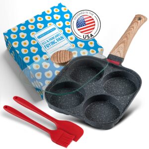 casencontros egg pan with flipping lid - nonstick egg frying pan [4 cup cooker] - egg pans nonstick for induction & gas cooker - brush & scraper included - egg skillet for perfect eggs, omelet & crepe