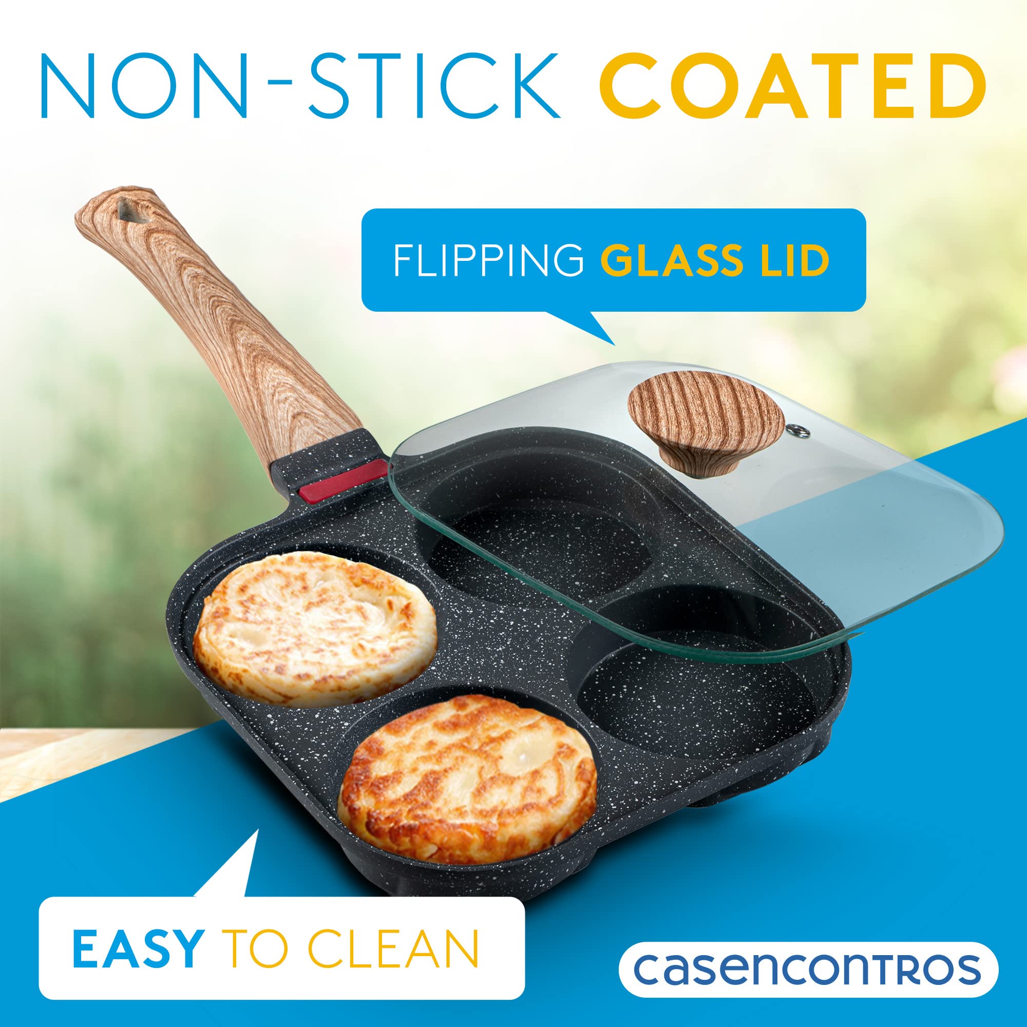 CASENCONTROS Egg Pan with flipping Lid - Nonstick Egg Frying Pan [4 Cup Cooker] - Egg Pans Nonstick for Induction & Gas Cooker - Brush & Scraper included - Egg Skillet for perfect Eggs, Omelet & Crepe