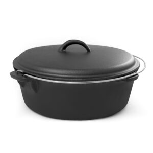 excelsteel with handle, perfect for home cooking and outdoor fireside 6 qt cast iron camp dutch oven, black