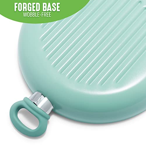 GreenLife Soft Grip Healthy Ceramic Nonstick, 11" Grill Pan with 2 Handles and Lid, PFAS-Free, Dishwasher Safe, Turquoise