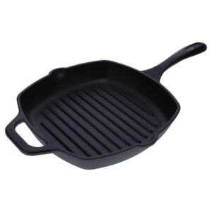 victoria cast iron grill pan. square grill pan, seasoned with 100% kosher certified non-gmo flaxseed oil, black