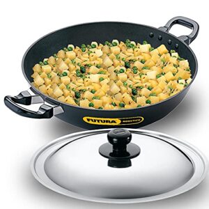 futura q 57 non-stick deep-fry pan(kadhai) 4.0 litre with steel lid, 4 liter, gray