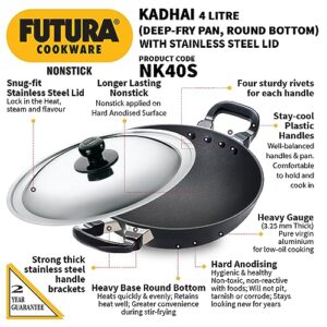 Futura Q 57 Non-Stick Deep-Fry Pan(Kadhai) 4.0 Litre with Steel Lid, 4 Liter, Gray