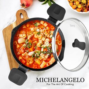 MICHELANGELO Stock Pot with Lid 6 Quart Cooking Pot Nonstick Soup Pot with Twist and Lock Handles, Aluminum Pasta Pot with Granite Coating, Induction Compatible