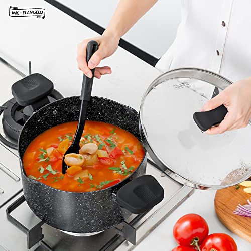 MICHELANGELO Stock Pot with Lid 6 Quart Cooking Pot Nonstick Soup Pot with Twist and Lock Handles, Aluminum Pasta Pot with Granite Coating, Induction Compatible