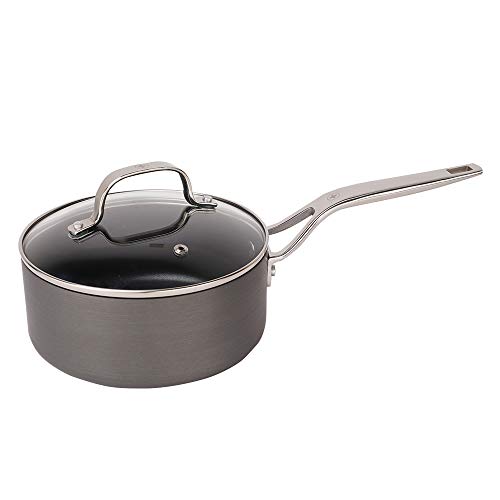 Swiss Diamond Hard Anodized Induction Compatible 3 Quart Saucepan with Lid - Oven and Dishwasher Safe Nonstick Cooking Pot (8 inch) Gray