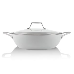 techef - ceraterra, 5 qt / 12-in ceramic nonstick all purpose chef pan with cover, (ptfe and pfoa free ceramic exterior & interior), oven & dishwasher safe, made in korea, grey/silver (5 qt chef pan)