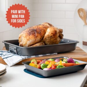 Chef Pomodoro Nonstick Carbon Steel Large Roasting Pan with Rack, Turkey Roasting Pan, Roaster Pan for Oven, Turkey Roaster Pan, Roaster Bakeware Grey