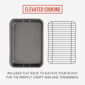 Chef Pomodoro Nonstick Carbon Steel Large Roasting Pan with Rack, Turkey Roasting Pan, Roaster Pan for Oven, Turkey Roaster Pan, Roaster Bakeware Grey