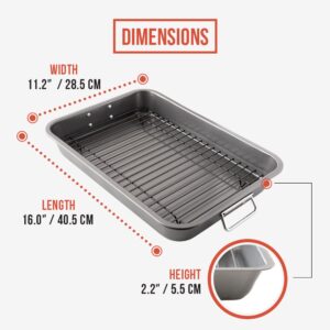 Chef Pomodoro Nonstick Carbon Steel Large Roasting Pan with Rack, Turkey Roasting Pan, Roaster Pan for Oven, Turkey Roaster Pan, Roaster Bakeware Grey