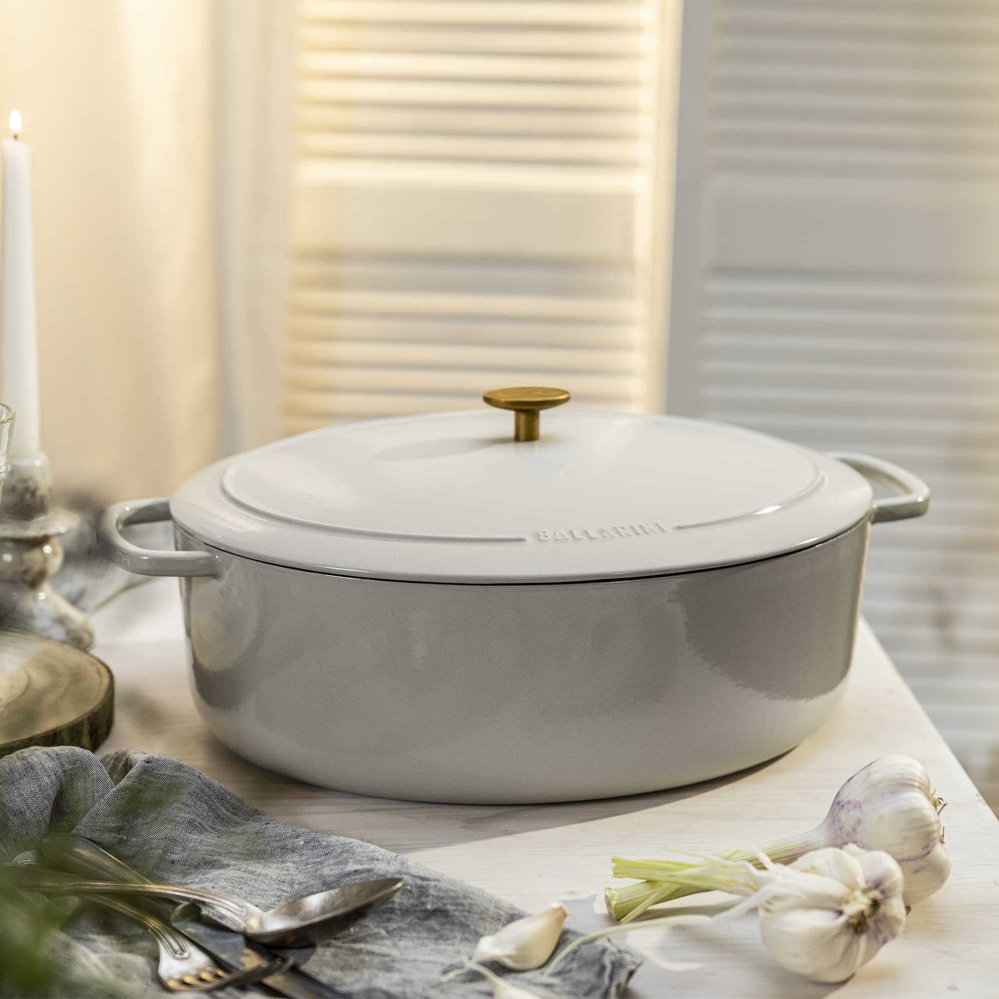 BALLARINI Bellamonte Cast Iron 5-qt Oval Dutch Oven - Crema White