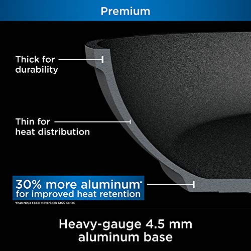 Ninja C30140 Foodi NeverStick Premium Hard-Anodized 4-Quart Sauté Pan with Glass Lid, Nonstick, Durable & Oven Safe to 500°F, Salt Grey