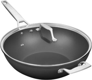 msmk titanium and ceramic nonstick wok pan with lid，12.5 inch woks & stir fry pans with stay-cool handle，flat bottom wok suits for induction, electric, gas, halogen, all stoves