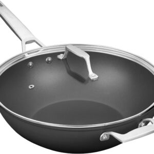 MsMk Titanium and Ceramic Nonstick Wok pan with lid，12.5 Inch Woks & Stir Fry Pans with Stay-Cool Handle，Flat Bottom Wok Suits for Induction, Electric, Gas, Halogen, All Stoves