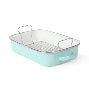 martha stewart thayer 16" enamel on steel roaster pan w/stainless steel rack - martha blue