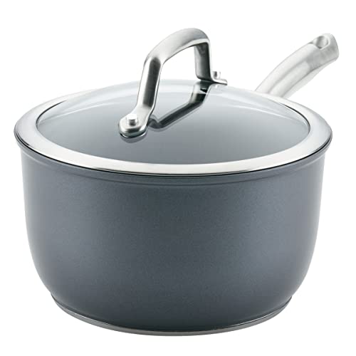 Anolon Accolade Forged Hard Anodized Nonstick Sauce Pan / Saucepan with Lid, 2.5 Quart - Moonstone Gray