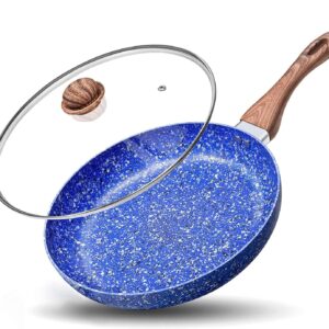 MICHELANGELO Small Nonstick Frying Pan, 8 Inch Frying Pan with Lid, Small Frying Pan with Stone-Derived Nonstick Interior, Stone Frying Pan 8 Inch, Egg Frying Pan